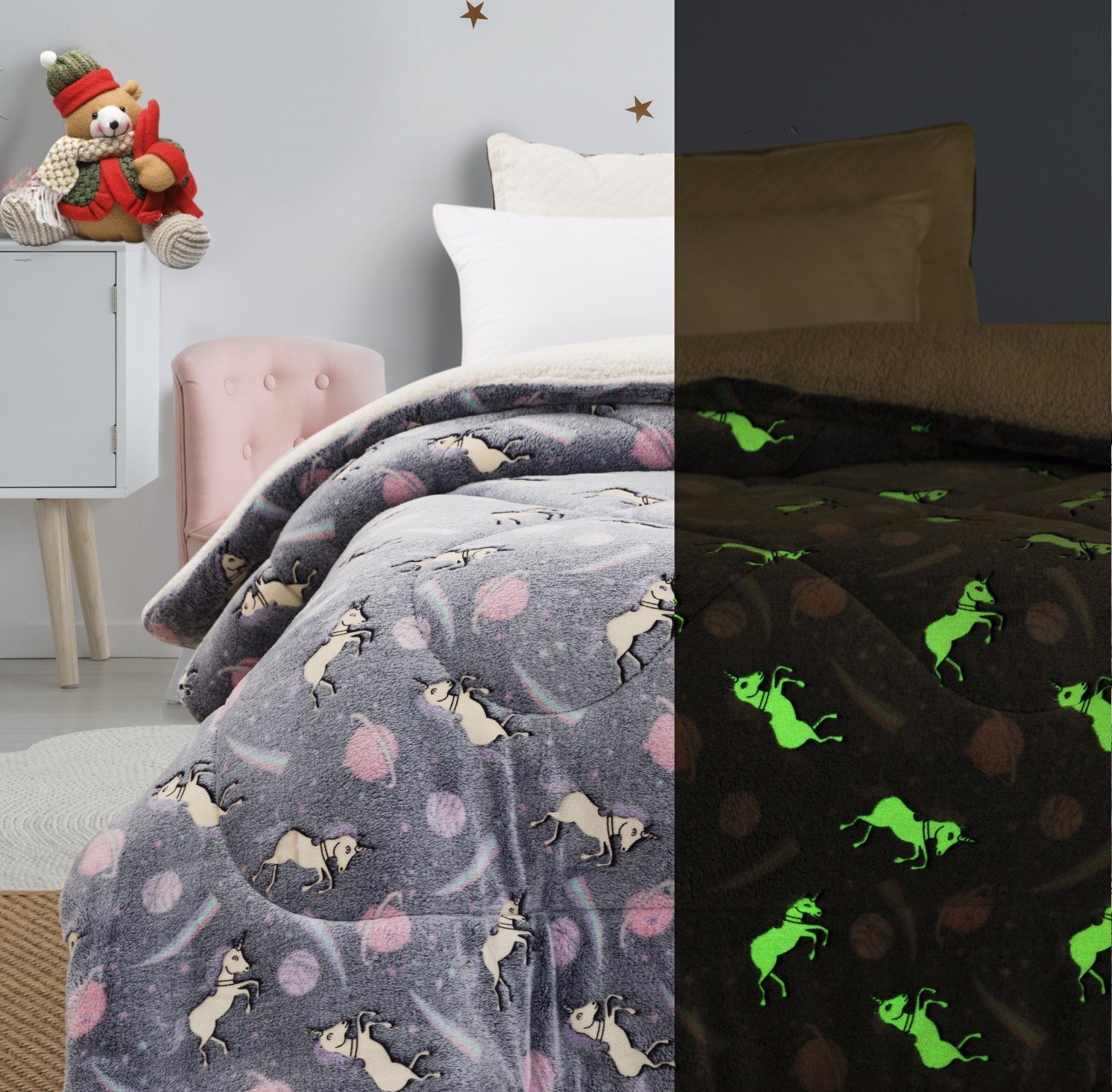 Κουβερτοπάπλωμα Ημίδιπλο Φωσφοριζέ 160×220 Cosmin Unicorns - Cosmin Home Fashion